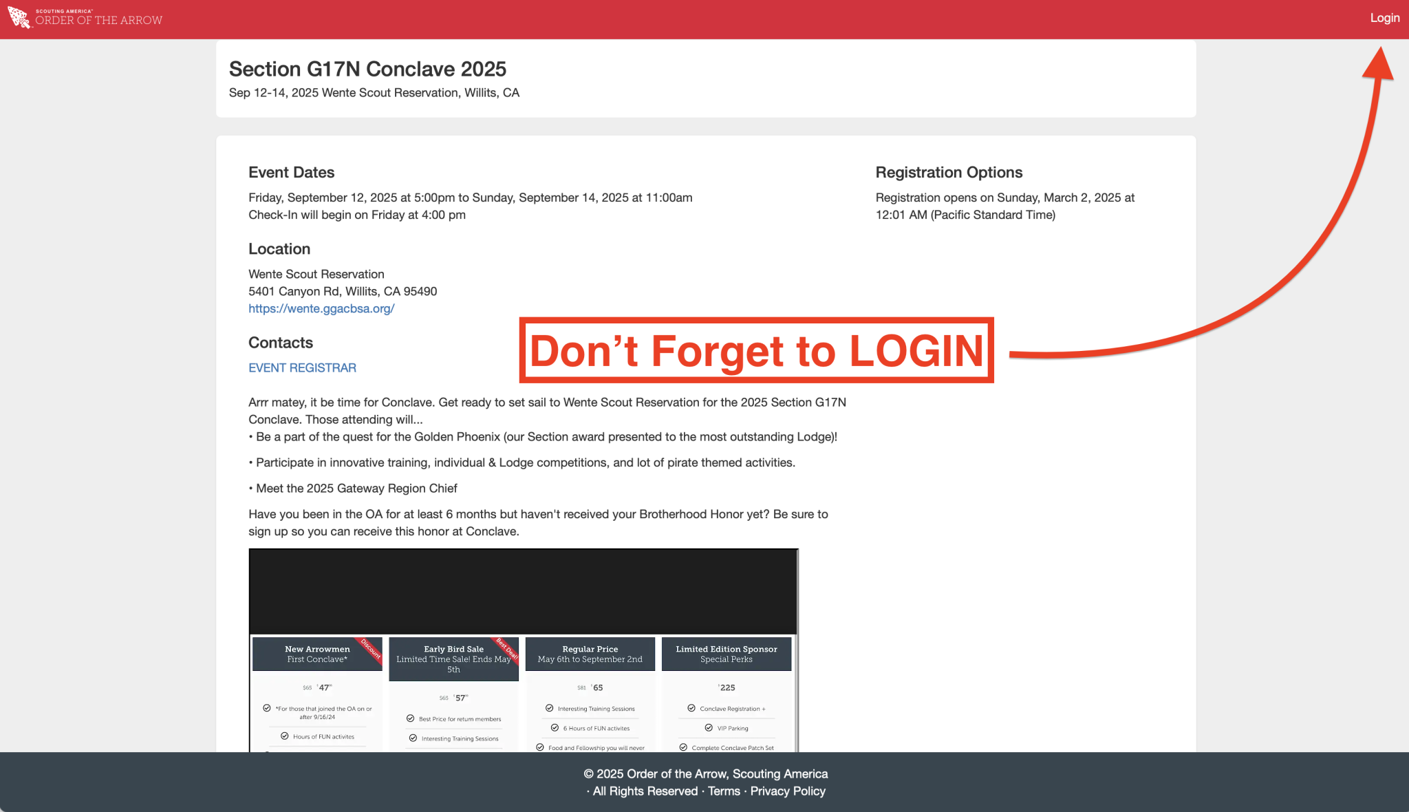 Conclave Registration – Section G17N